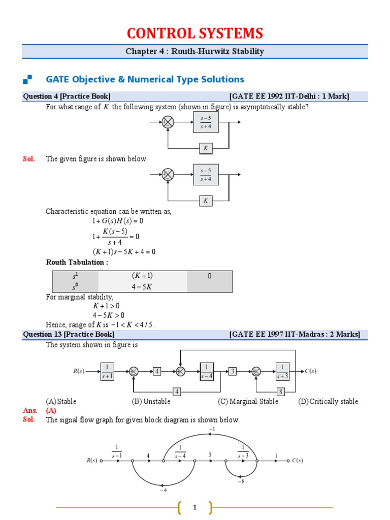Control Systems: GATE Objective & Numerical Type Solutions | PDF ...