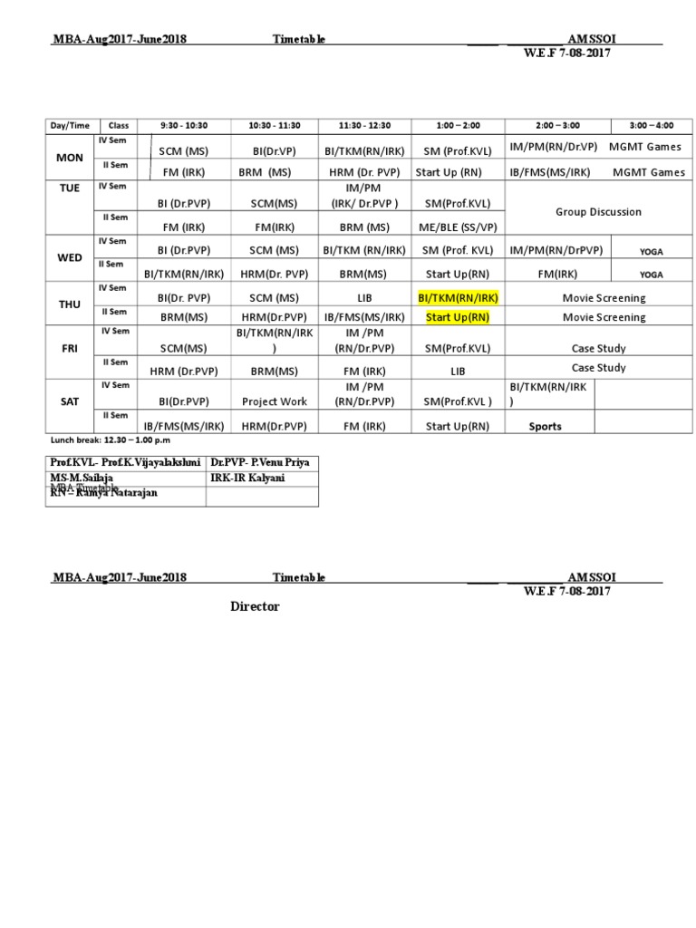 IV&II Sem Time-Table (New) | PDF