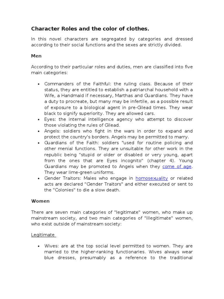 Gilead's Character Roles and Attire | PDF | Marriage | Woman