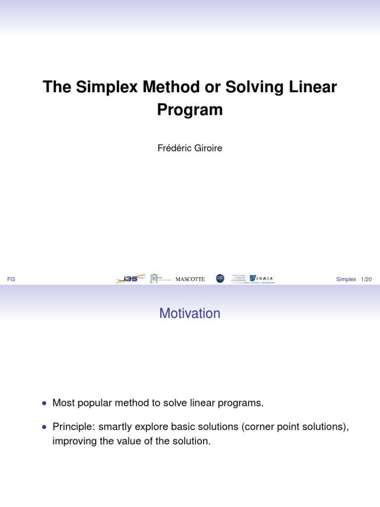 Slides Simplex Pdf Pdf Linear Programming Algorithms And Data
