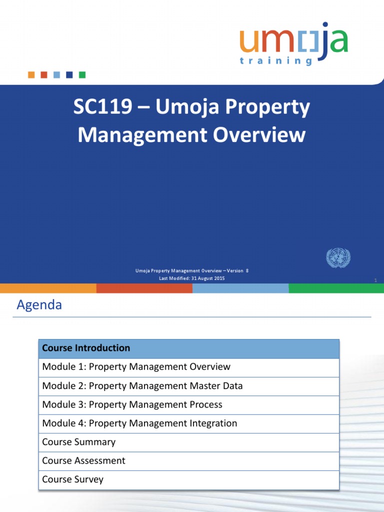 SC119 Umoja Property Management Overview CBT v8 | PDF | Cost | Logistics