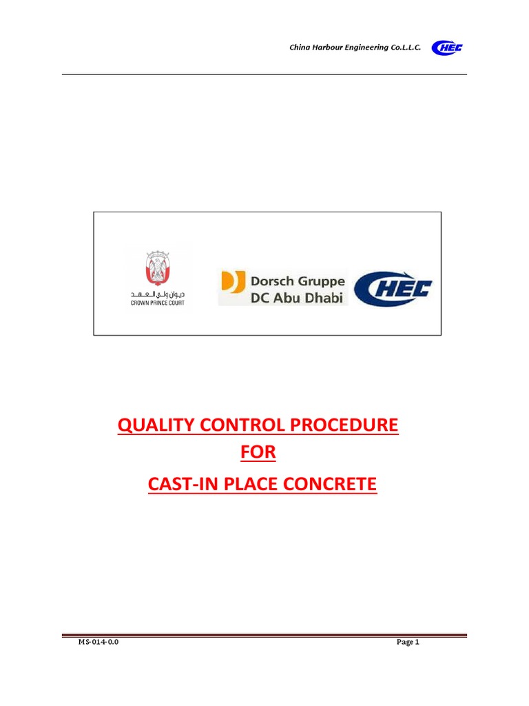 Cast-In Place Conc - Quality Control Procedure | PDF | Concrete ...