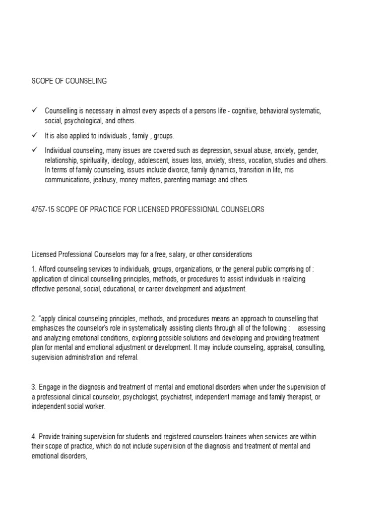 Scope of Counseling | PDF | Counseling Psychology | Psychotherapy