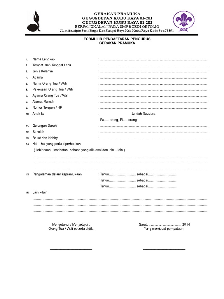 Formulir Pendaftaran Anggota Pramuka | PDF