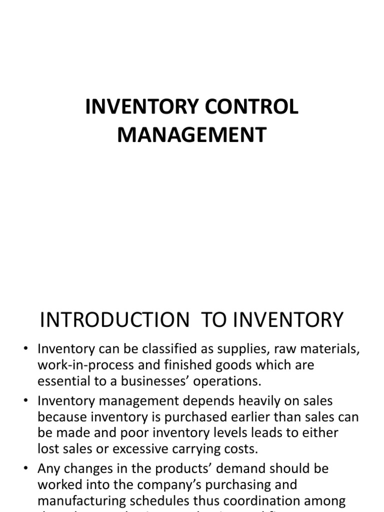 Chapter 3 - Inventory Control Management | PDF | Inventory | Supply ...
