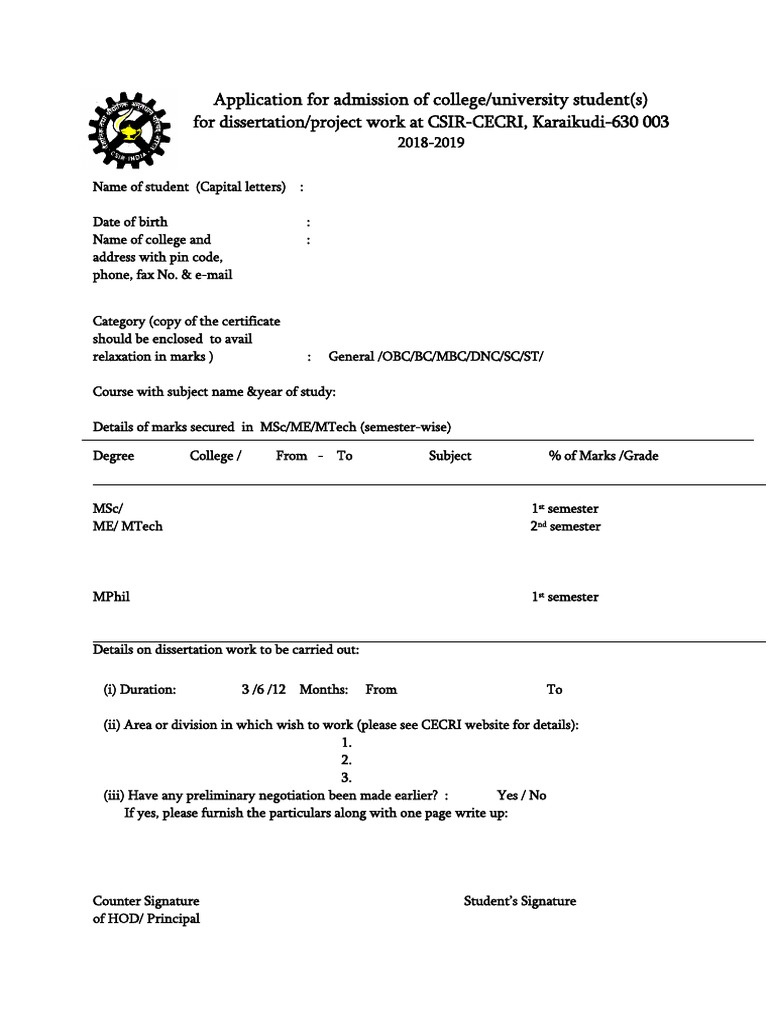 Project Application Form | PDF