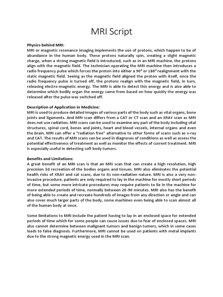 MRI Script | PDF | Magnetic Resonance Imaging | Ct Scan