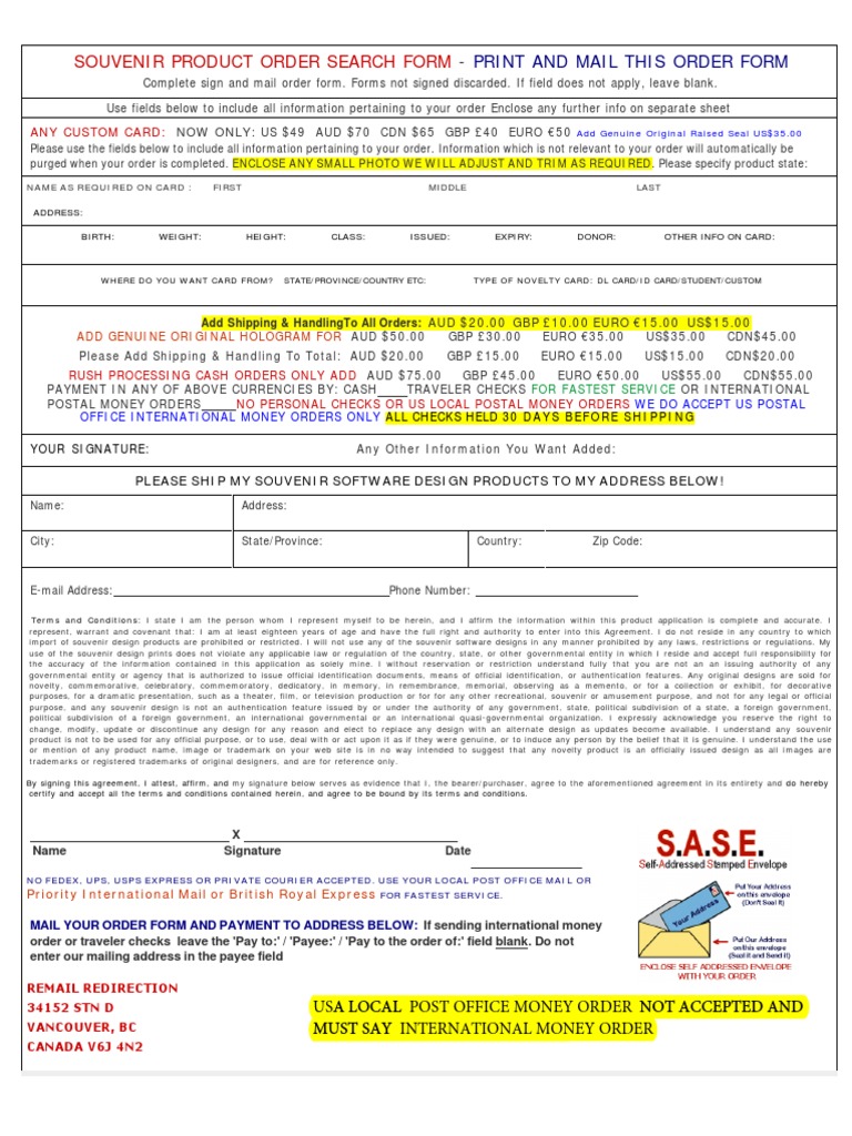 Securecardorderform | PDF | United States Postal Service | Money Order