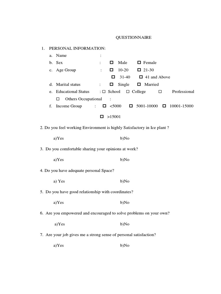 Questionnaire Ice Plant | Download Free PDF | Psychological Concepts ...