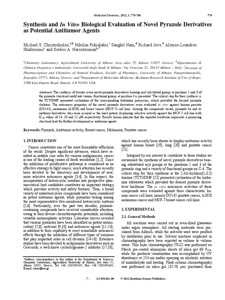 Synthesis and in Vitro Biological Evaluation of Novel Pyrazole Derivatives As Potential ...