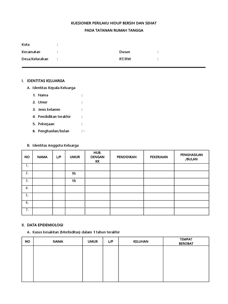 Format Kuesioner PHBS Rumah Tangga-1 | PDF