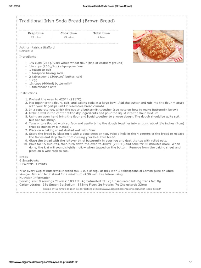 Traditional Irish Soda Bread (Brown Bread) PDF | PDF
