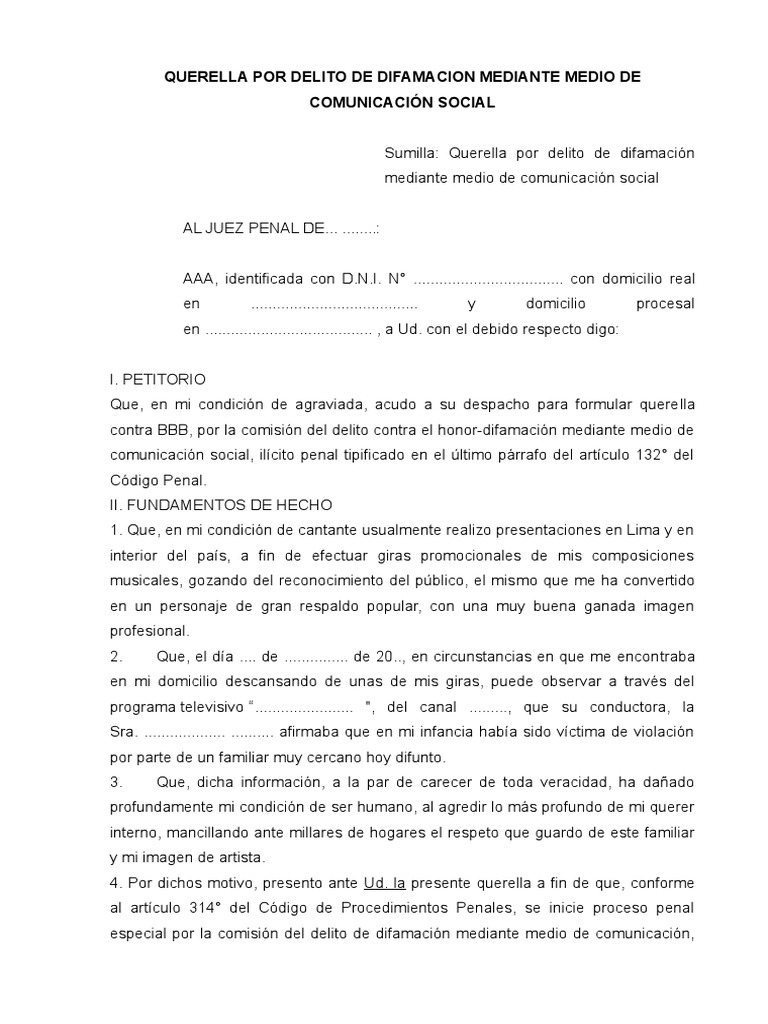 Modelo de Querella | PDF | Derecho penal | Crimen y violencia