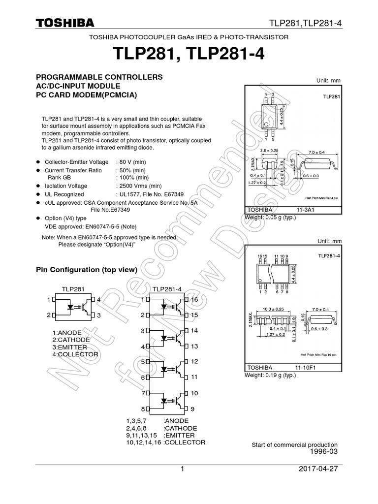TLP281 Datasheet en 20170427 | PDF | Gallium Arsenide | Reliability ...