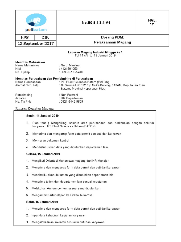 Logbook Magang - Minggu 1 | PDF