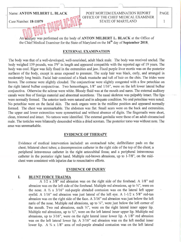 Anton Black Autopsy Report | PDF | Traumatology | Medicine