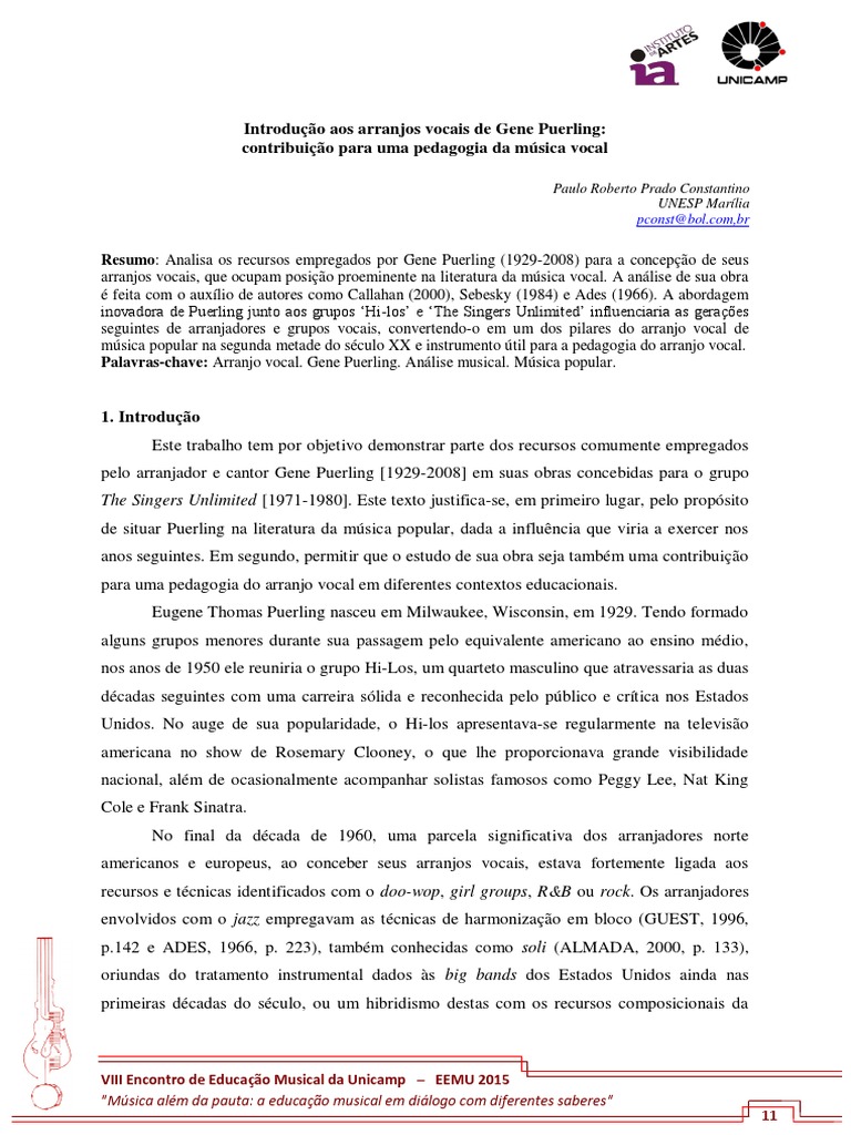 01 - Introdução Aos Arranjos Vocais de Gene Puerling | PDF | Canto ...