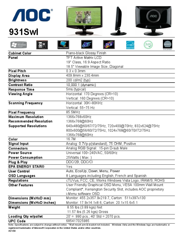 931Swl 931Swl | PDF | Computer Monitor | Display Resolution