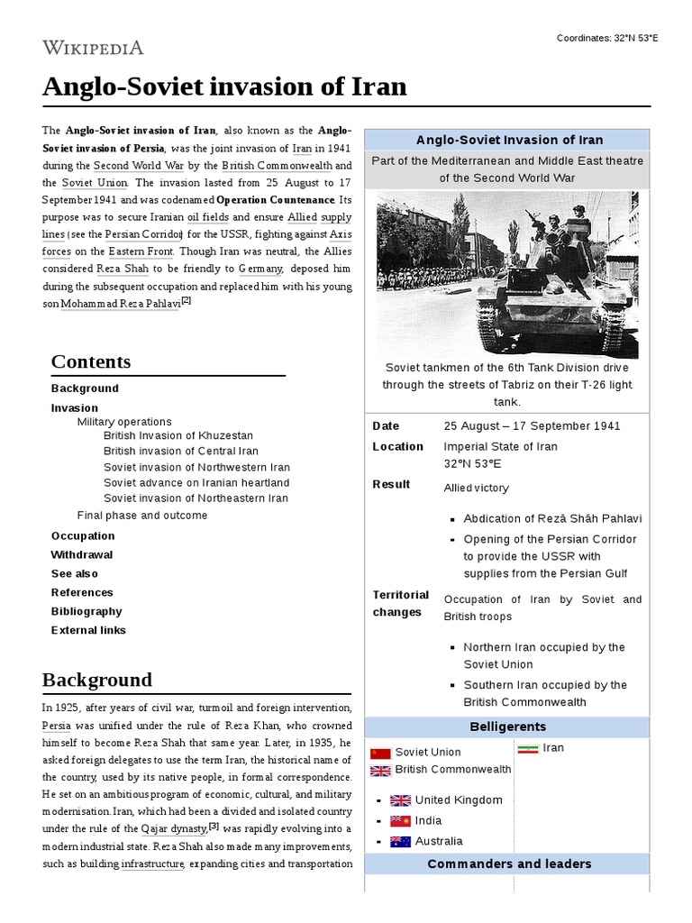 Anglo-Soviet Invasion of Iran | PDF | Mohammad Reza Pahlavi ...