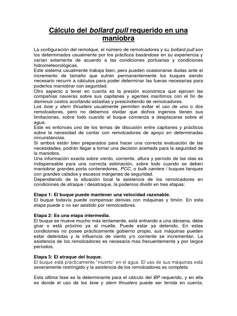 Calculo Del Bollard Pull Requerido en Una Maniobra | PDF | Herida | Buques