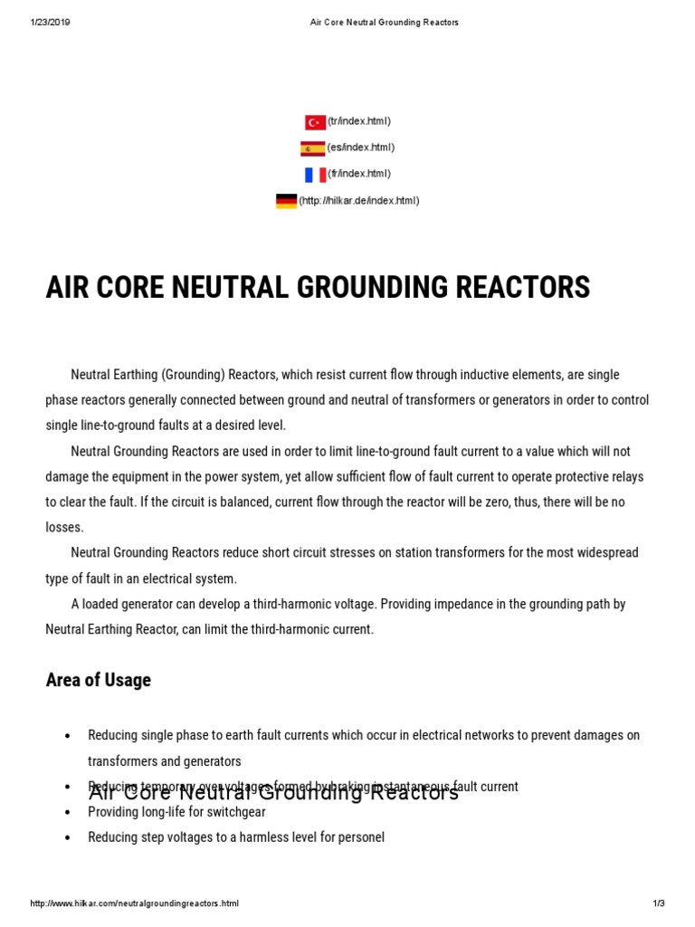 Air Core Neutral Grounding Reactors | PDF | Transformer | Energy Technology