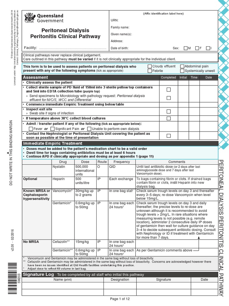 Peritoneal Dialysis Peritonitis Clinical Pathway: Assessment | Download Free PDF | Dialysis ...