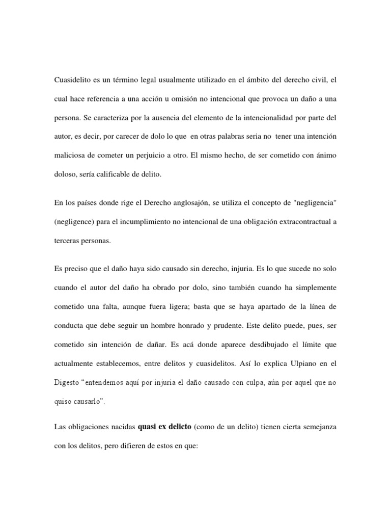 Los Cuasidelitos | PDF | Intención (Derecho Penal) | Ley común