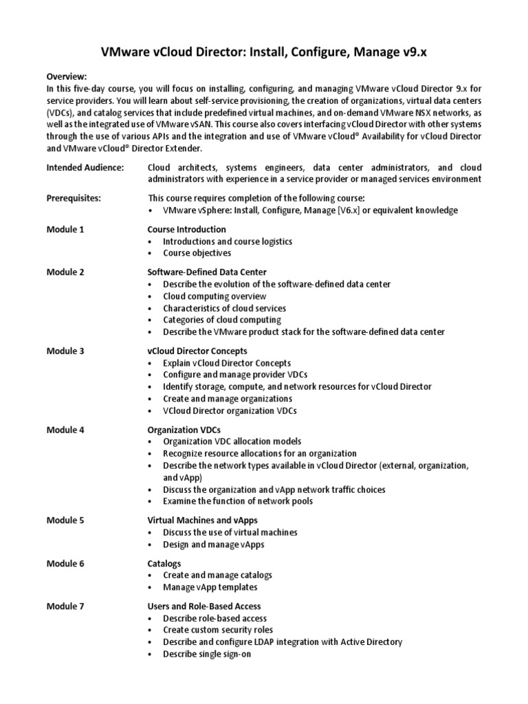 Vmware Vcloud Director: Install, Configure, Manage V9.X | PDF | Cloud ...