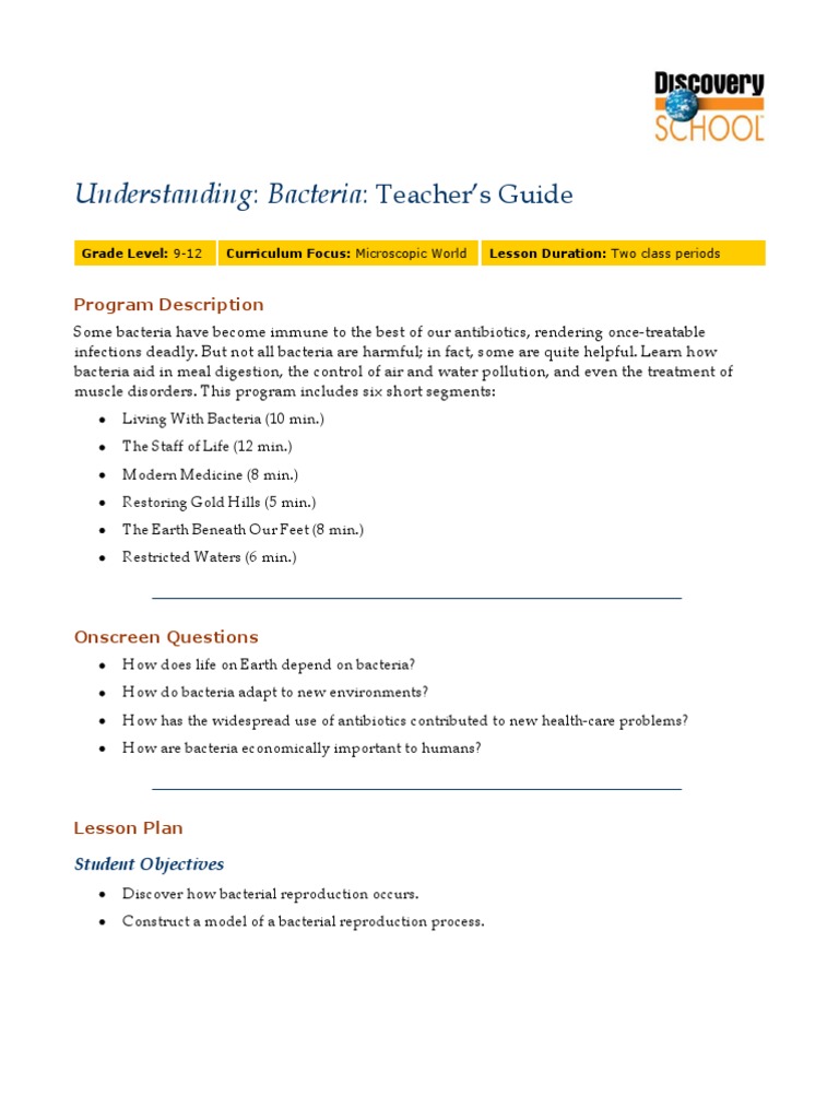 Understanding: Bacteria:: Teacher's Guide | PDF | Bacteria | Microorganism