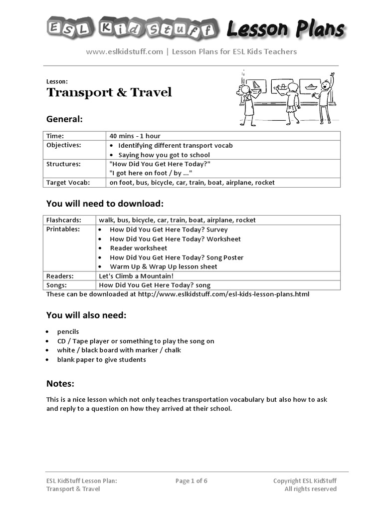 Transport Travel Lesson Plan | PDF | Lesson Plan | English As A Second ...