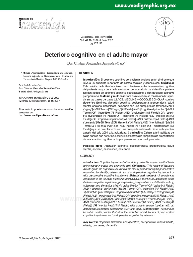 Deterioro Cognitivo en El Adulto Mayor | Adultos | Diagnostico medico ...
