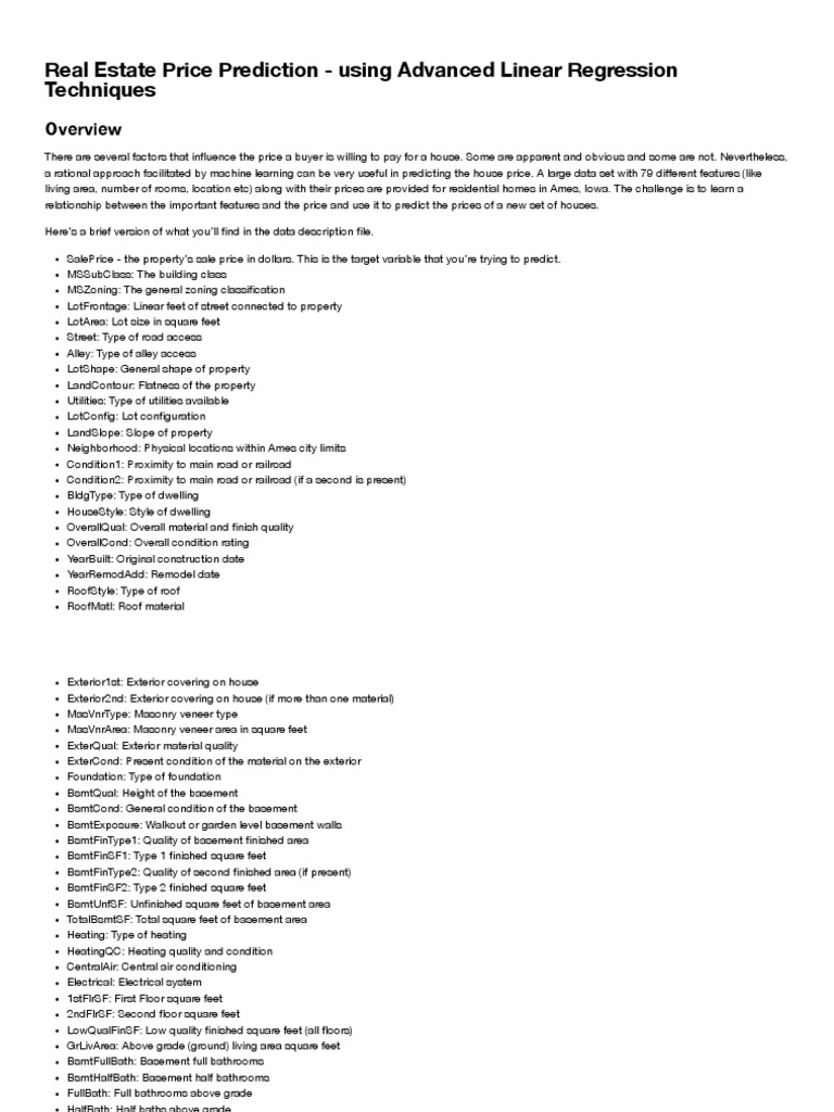 Linear Regression - House Price Prediction | PDF | Basement | Bathroom