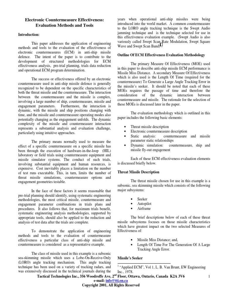 Electronic Countermeasure Effectiveness: Evaluation Methods and Tools ...