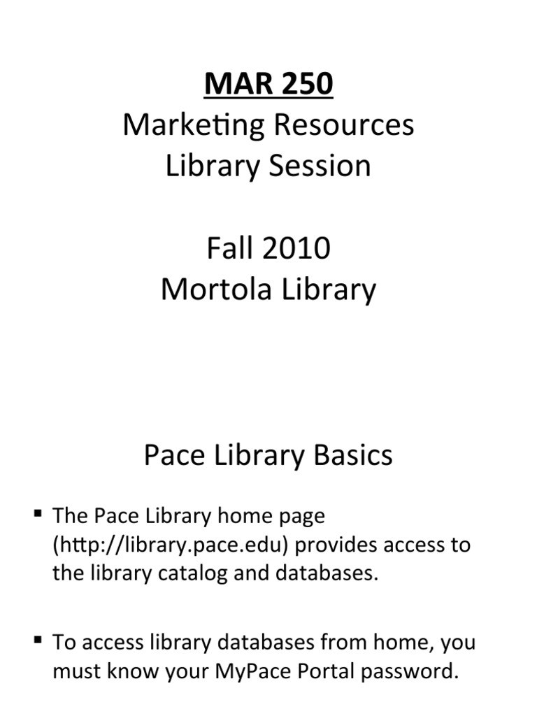 Marketing Resources Library Session Fall 2010 Mortola Library | PDF ...