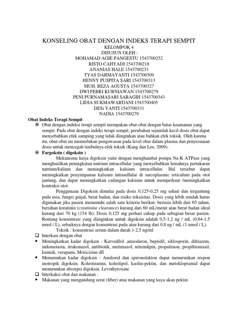 Konseling Obat Indeks Terapi Sempit 1 | PDF
