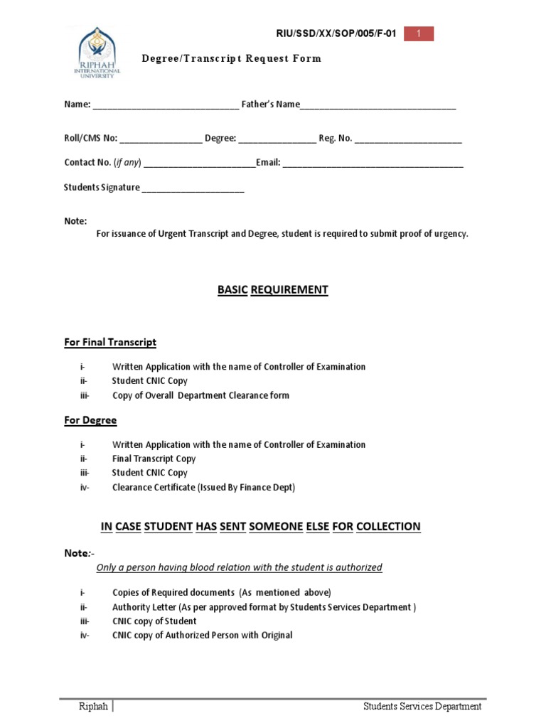 Degree and Transcript Request Form | Download Free PDF | Identity ...