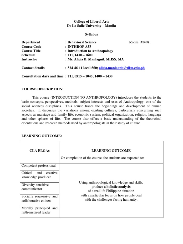 INTHROP A53 Syllabus Jan 2019 | PDF | Anthropology | Archaeology