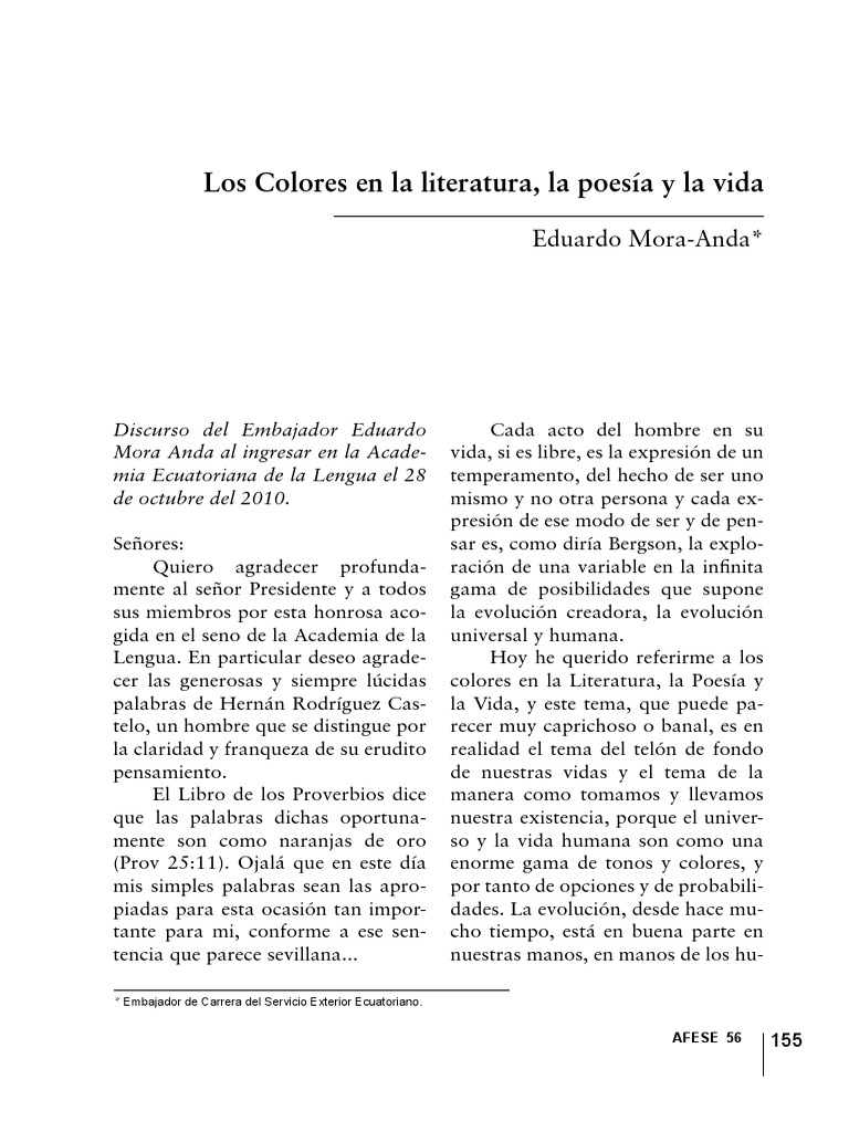 Los colores en la literatura, la poesía y la vida: Un discurso sobre la ...
