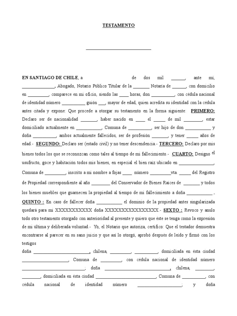 Testamento Con Usufructo Modelo | Voluntad y testamento | Derecho Civil ...