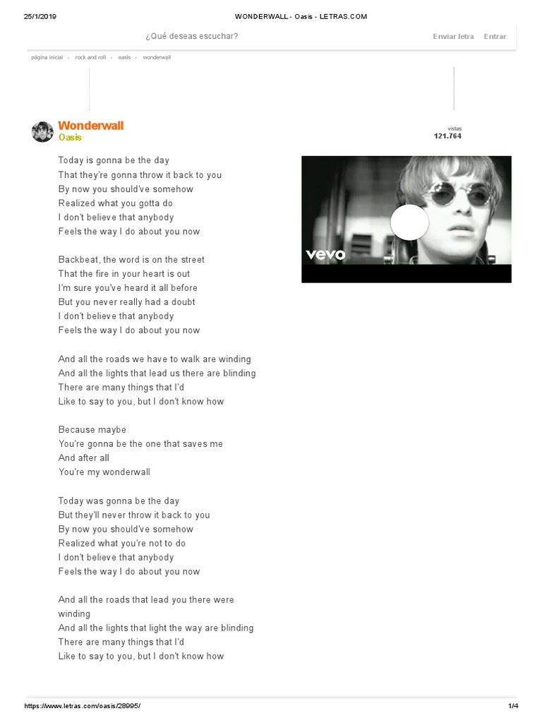 Wonderwall Oasis Pdf Pdf Song Recordings Singles Music