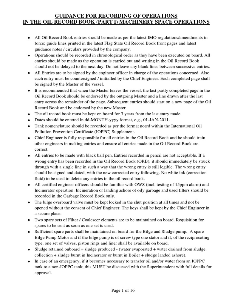 Oil Record Book Part I Guidelines | PDF | Fuel Oil | Nature