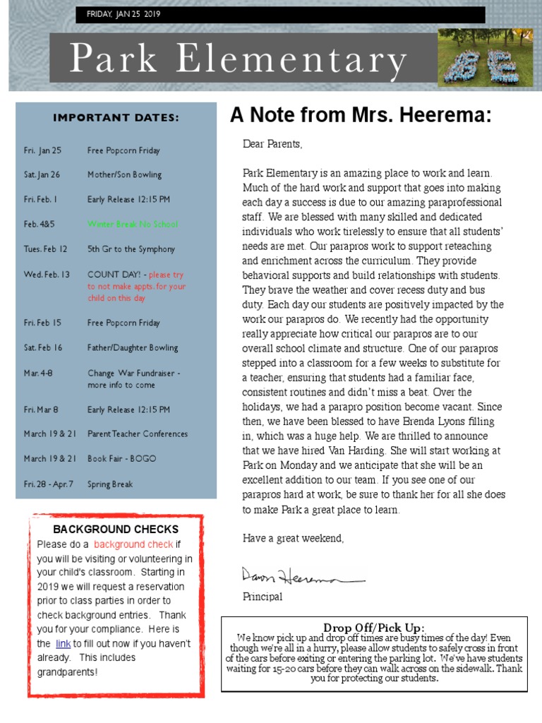 Parks Newsletter Jan | Download Free PDF | Schools