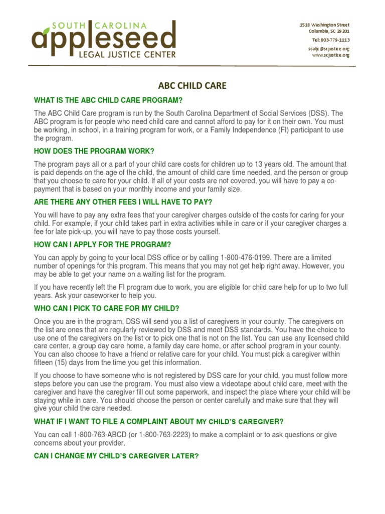 Abc Child Care: 1518 Washington Street Columbia, SC 29201 Tel: 803-779 ...