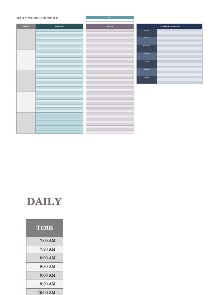 Daily Work Schedule Template | PDF