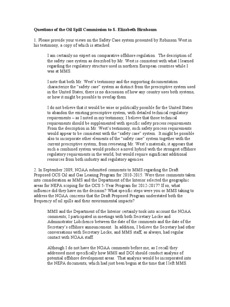 Elizabeth Birnbaum Response To OSC Questions | PDF | National ...