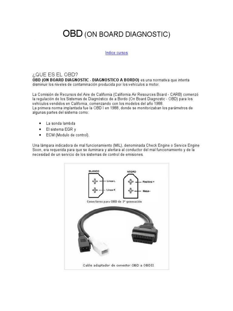(On Board Diagnostic) : ¿Que Es El Obd? | PDF | Industria automotriz ...