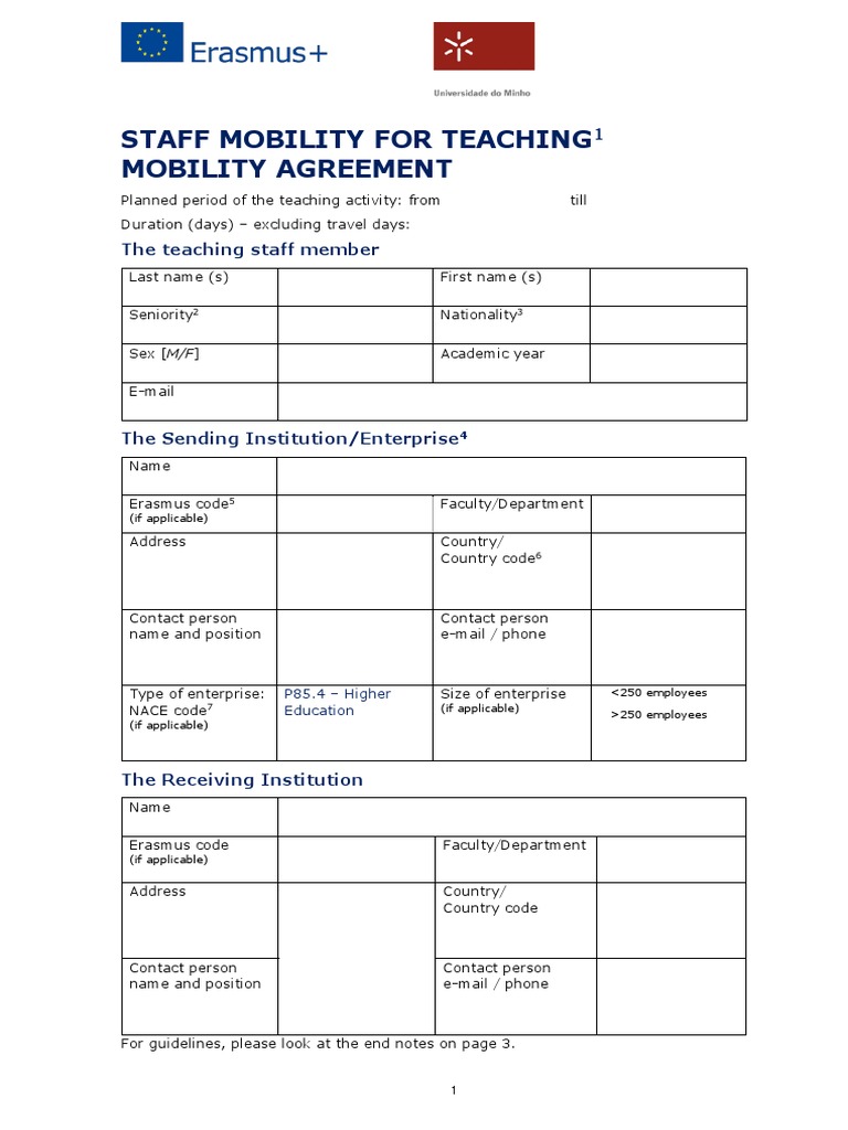 Staff Mobility For Teaching Mobility Agreement | PDF | Higher Education ...