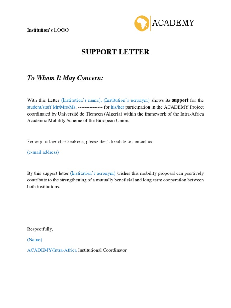 Support Letter Template ACADEMY | PDF