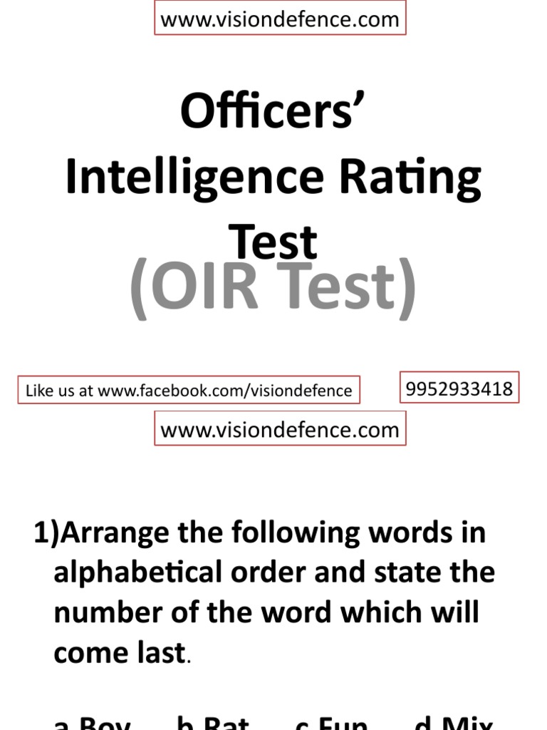 Officers' Intelligence Rating Test Guide | PDF | Test (Assessment ...
