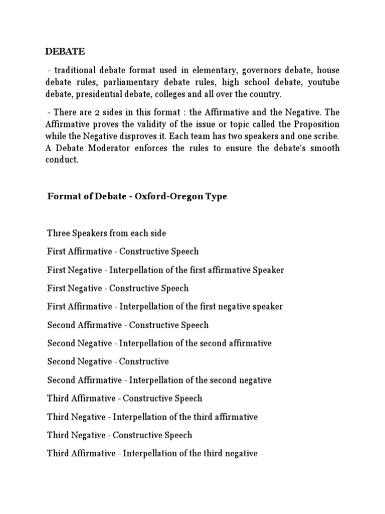 A Comprehensive Guide to Traditional Debate Formats and Rules | PDF ...